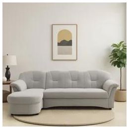 Ecksofa DOMO collection "Flores Schlafsofa, B/T/H: 233/142/86 cm, L-Form" Sofas Gr. B/H/T: 231cm x 84cm x 142cm, Luxus-Microfaser, Recamiere links, mit Bettfunktion-mit Federkern, silberfarben (silber) wahlweise mit Bettfunktion, Federkern, auch in Leder