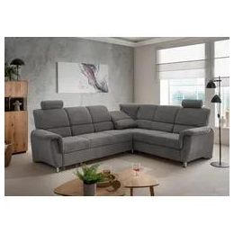 Ecksofa Home Affaire "Pisa L-Form, mit Schlaffunktion, Stauraum, 2x höhenverstellbare" Sofas Gr. B/H/T: 271cm x 95cm x 224cm, Cord, Bettfunktion links, grau Kopfstützen und Relaxfunktion im Eckelement