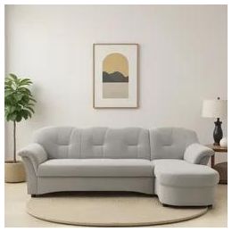 Ecksofa DOMO collection "Flores Schlafsofa, B/T/H: 233/142/86 cm, L-Form" Sofas Gr. B/H/T: 231cm x 84cm x 142cm, Luxus-Microfaser, Recamiere rechts, ohne Funktion-mit Federkern, silberfarben (silber) wahlweise mit Bettfunktion, Federkern, auch in Leder