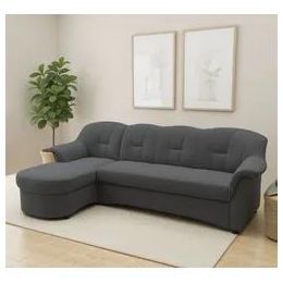 Ecksofa DOMO collection "Flores Schlafsofa, B/T/H: 233/142/86 cm, L-Form" Sofas Gr. B/H/T: 231cm x 84cm x 142cm, Luxus-Microfaser, Recamiere links, ohne Funktion-mit Federkern, grau (dunkelgrau) wahlweise mit Bettfunktion, Federkern, auch in Leder