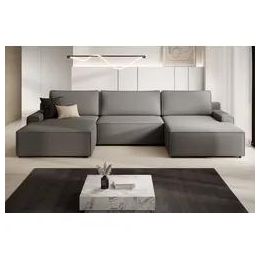 Wohnlandschaft Trendmanufaktur "Challenge, Schlafsofa mit Bettkasten, Couch in U-Form, Breite 333 cm" Sofas Gr. B/H/T: 333cm x 98cm x 168cm, Struktur, mit Schlaffunktion und Bettkasten, grau (graphite) XXL Sofa mit Bettkasten und Schlaffunktion, in trendigem Cordstoff