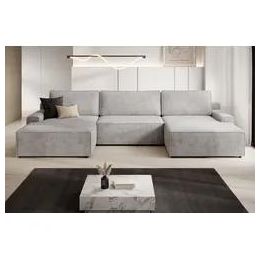 Wohnlandschaft Trendmanufaktur "Challenge, Schlafsofa mit Bettkasten, Couch in U-Form, Breite 333 cm" Sofas Gr. B/H/T: 333cm x 98cm x 168cm, Feincord, mit Schlaffunktion und Bettkasten, grau (opal grey) XXL Sofa mit Bettkasten und Schlaffunktion, in trendigem Cordstoff