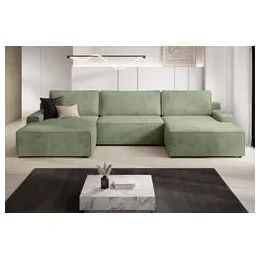 Wohnlandschaft Trendmanufaktur "Challenge, Schlafsofa mit Bettkasten, Couch in U-Form, Breite 333 cm" Sofas Gr. B/H/T: 333cm x 98cm x 168cm, Feincord, mit Schlaffunktion und Bettkasten, grün (mayfly) XXL Sofa mit Bettkasten und Schlaffunktion, in trendigem Cordstoff