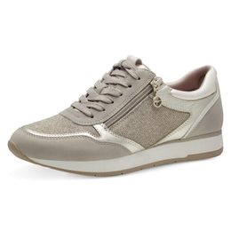Tamaris Damen Plateausneaker, Gr. 37, silber, Lederimitat, Textil, Schuhe, Freizeitschuh, Halbschuh, Schn&uuml;rschuh mit dezenten Metallic-Details