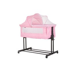 Chipolino Beistellbett 2 in 1 Zen Laufstall Moskitonetz Matratze R&auml;der Bremse rosa