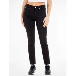 Skinny-fit-Jeans Calvin Klein Jeans "MID RISE SKINNY", Damen, Gr. 25, Länge 30, schwarz (denim schwarz), Denim/Jeans, Obermaterial: 89% Baumwolle, 8% Elastomultiester, 3% Elasthan, unifarben, feminin, skinny fit, Jeans