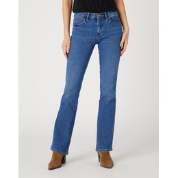 Bootcut-Jeans Wrangler "WRA-W28B", Damen, Gr. 27, Länge 30, blau (camellia), Denim/Jeans, Obermaterial: 80% Baumwolle, 18% Polyester, 2% Elasthan, casual, bootcut fit lang, Jeans