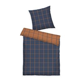 Tom Tailor Unisex Flanell Bettwäsche, 2-teilig, 135x200/80x80 cm, blau, Kariert, Gr. 135X200