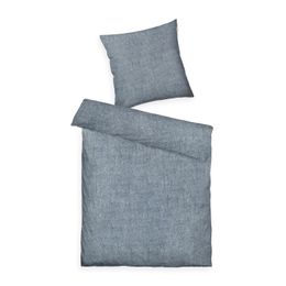 Tom Tailor Unisex Melange-Flanell Bettwäsche, 2-teilig, 135x200/80x80 cm, blau, Meliert, Gr. 135X200