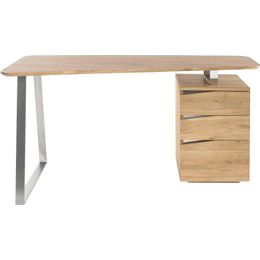 Schreibtisch MCA furniture "Tori" Tische Gr. B/H/T: 150cm x 75cm x 67cm, braun (asteiche, edelstahloptik gebürstet, asteiche) Asteiche Massivholz geölt, mit 3 Schubladen, Breite 150 cm