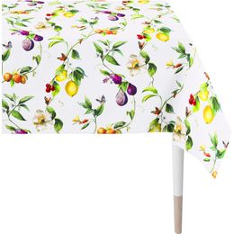 Tischdecke Apelt "6851 SUMMERTIME, Sommerdeko, Sommer", bunt (weiß, bunt), B:150cm L:250cm, Polyester, Baumwolle, Tischdecken, mit Blüten und Früchten, Digitaldruck