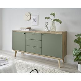 Sideboard Inosign "MAVAS" Sideboards Gr. B/H/T: 160cm x 83cm x 40cm, 3 St., grün (evoke eiche dekor/salbei) in moderner Trendfarbe, Griffe aus Metall (Schwarz), Breite 160 cm