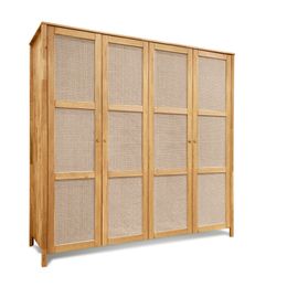 Drehtürenschrank Andas "Hällevik Kleiderschrank, Aufbewahrung, Stauraum" Schränke Gr. B/H/T: 202cm x 202cm x 61cm, 4 St., braun (eiche natur) Türfronten mit Wiener Geflecht, FSC Zertifizierte massive Eiche, geölt Bestseller