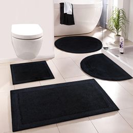 Badematte Home Affaire "Kapra" Badematten Gr. rechteckig (90cm x 160cm), Baumwolle, schwarz mit Bordüre, Badteppich, Badematte