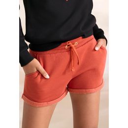 Sweatshorts Lascana Gr. 32/34, N-Gr, rot (rotbraun) Damen Hosen Lounge-Relaxshorts mit Bindeband, Loungewear