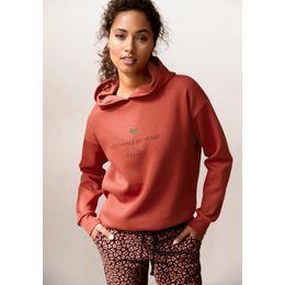 Hoodie Lascana, Damen, Gr. 36/38, rot (rotbraun), Obermaterial: 60% Baumwolle, 40% Polyester, bedruckt, unifarben, Casual, loose fit, Sweatshirts, Lounge-/Kapuzenpullover mit Print vorne, Loungewear