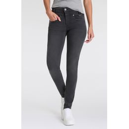 Skinny-fit-Jeans Herrlicher "Sharp Slim Reused Denim Black", Damen, Gr. 28, Länge 30, grau (carbon), Denim/Jeans, Obermaterial: 50% Polyester, 46% Baumwolle, 4% Elasthan, casual, skinny fit normal, Jeans, mit dekorativem Ring an der Gürtelschlaufe