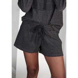 Shorts Lascana Gr. 32/34, N-Gr, grau (anthrazit, meliert), Damen, Rippware, Obermaterial: 56% Polyester, 41% Viskose, 3% Elasthan, unifarben, meliert, Hosen, Lounge-/ Strickshorts meliert mit Bindeband, Loungewear