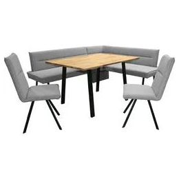 Eckbankgruppe Home Affaire "Sava" Sitzmöbel-Sets Gr. B/H/T: 211cm x 84cm x 170cm, Struktur, langer Schenkel links, grau (hellgrau + hellgrau neve 85 schwarz) Eckbank mit Wellenfederung im Sitz, Tisch Massiv Eiche