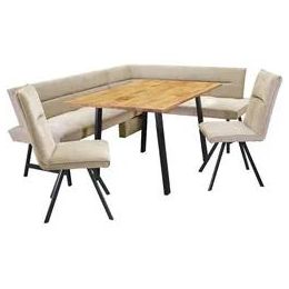 Eckbankgruppe Home Affaire "Sava" Sitzmöbel-Sets Gr. B/H/T: 211cm x 84cm x 170cm, Chenille, langer Schenkel links, braun (latte, latte aulla 08, schwarz) Eckbank mit Wellenfederung im Sitz, Tisch Massiv Eiche