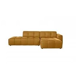 Ecksofa furninova "Chess, Designsofa mit sehr hohem Sitzkomfort, Eyecatcher im Wohnzimmer" Sofas Gr. B/H/T: 293cm x 74cm x 171cm, Recamiere rechts, gelb (mustard) mit attraktiver Steppung, im skandinavischen Design