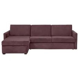 Schlafsofa Places of Style "GOLDPOINT Ecksofa 264 cm, Liegefläche (140/200cm), L-Form" Sofas Gr. B/H/T: 264cm x 85cm x 157cm, Luxus-Microfaser weich, Recamiere links, lila (beere) Bettfunktion, Bonell-Federkernmatratze und Dauerschläfer-Funktion