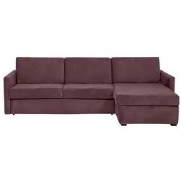 Schlafsofa Places of Style "GOLDPOINT Ecksofa 264 cm, Liegefläche (140/200cm), L-Form" Sofas Gr. B/H/T: 264cm x 85cm x 157cm, Luxus-Microfaser weich, Recamiere rechts, lila (beere) Bettfunktion, Bonell-Federkernmatratze und Dauerschläfer-Funktion