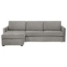 Schlafsofa Places of Style "GOLDPOINT Ecksofa 264 cm, Liegefläche (140/200cm), L-Form" Sofas Gr. B/H/T: 264cm x 85cm x 157cm, Struktur weich, Recamiere links, grau (hellgrau) Bettfunktion, Bonell-Federkernmatratze und Dauerschläfer-Funktion