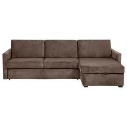 Schlafsofa Places of Style "GOLDPOINT Ecksofa 264 cm, Liegefläche (140/200cm), L-Form" Sofas Gr. B/H/T: 264cm x 85cm x 157cm, Luxus-Microfaser weich, Recamiere rechts, braun Bettfunktion, Bonell-Federkernmatratze und Dauerschläfer-Funktion