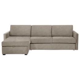 Schlafsofa Places of Style "GOLDPOINT Ecksofa 264 cm, Liegefläche (140/200cm), L-Form" Sofas Gr. B/H/T: 264cm x 85cm x 157cm, Struktur weich, Recamiere links, braun (hellbraun) Bettfunktion, Bonell-Federkernmatratze und Dauerschläfer-Funktion