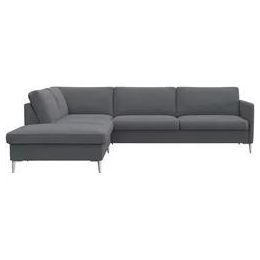 Ecksofa FLEXLUX "Fiore, L-Form" Sofas Gr. B/H/T: 266cm x 85cm x 225cm, Lederoptik, Ottomane links, grau (elephant gre) schmale Armlehnen, Kaltschaum, Füße Alu