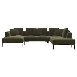 Ecksofa FLEXLUX "Sava, gleichschenklig, bequem mit hohem Sitzkomfort" Sofas Gr. B/H/T: 285cm x 94cm x 285cm, Velvet, Schenkel rechts, 3 Sitzer-Ecke -3 Sitzer, grün (moss grün) Taschenferderkern-Sitz mit Kaltschaum, lose Rücken- & Dekokissen