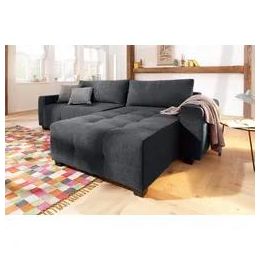 Ecksofa Home Affaire "Bella L-Form" Sofas Gr. B/H/T: 254cm x 87cm x 162cm, Microfaser PRIMABELLE, Recamiere beidseitig montierbar, mit Bettfunktion-mit Bettkasten, grau (anthrazit) wahlweise mit Bettfunktion und Bettkasten, Steppung im Sitzbereich