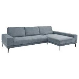 Ecksofa SET ONE BY Musterring "SO 3600" Sofas Gr. B/H/T: 293cm x 87cm x 180cm, Ottomane rechts, ohne motorische Vorziehbank-ohne Kopfstütze-Sitzhöhe 44-Kaltschaum-ohne Nierenkissen-ohne Sitztiefenverstellung, kama blue Metallfuß schwarz in zwei Höhen, verschiedene Farben, B 293 x T 180 cm