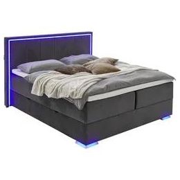 Meise Möbel Boxspringbett MEISE.MÖBEL "Colorado II" Komplettbetten Gr. Strukturstoff LED-Beleuchtung, Liegefläche B/L: 160cm x 200cm Betthöhe: 55cm, Gewicht bis: 100 kg + 100 kg H2 + H2, Bonnell-Federkernmatratze, grau (anthrazit) inkl. LED-Beleuchtung & Topper