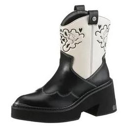 Cowboy Stiefelette Buffalo "BULL BOOT VEGAN" Gr. 39, schwarz-weiß (weiß-schwarz) Damen Schuhe Westernstiefelette, Cowboy Boots, Schlupfboots, mit Stickerei