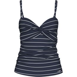 Bügel-Tankini-Top Tom Tailor Gr. 38, Cup C, blau (blau-gestreift) Damen Bikini-Oberteile vorn gerafft