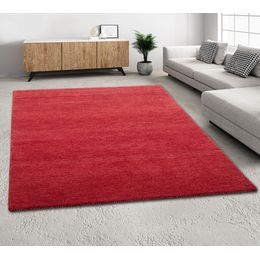 Wollteppich Theko "Gabbeh Uni, Handweb Teppich, meliert, reine Wolle, handgewebt" Gr. 7, rot, B:240cm H:14mm L:340cm, Wolle, Teppiche, Schlafzimmer, Wohnzimmer, Esszimmer, auch als Läufer oder rund