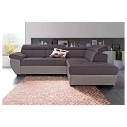 Ecksofa COTTA "Speedway L-Form" Sofas Gr. B/H/T: 262cm x 79cm x 102cm, Flachgewebe-Struktur, Ottomane rechts, mit Bettfunktion-mit Bettkasten-mit Kopfteilverstellung, beige (beige/braungrau) mit Kopfteilverstellung, wahlweise Bettfunktion und Bettkasten