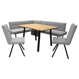 Eckbankgruppe Home Affaire "Sava" Sitzmöbel-Sets Gr. B/H/T: 211cm x 84cm x 170cm, Struktur, langer Schenkel rechts, grau (hellgrau + hellgrau neve 85 schwarz) Eckbank mit Wellenfederung im Sitz, Tisch Massiv Eiche