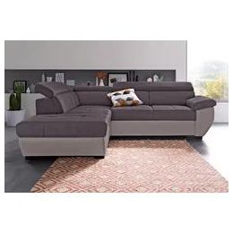 Ecksofa COTTA "Speedway L-Form" Sofas Gr. B/H/T: 262cm x 79cm x 102cm, Flachgewebe-Struktur, Ottomane links, mit Bettfunktion-mit Bettkasten-mit Kopfteilverstellung, beige (beige/braungrau) mit Kopfteilverstellung, wahlweise Bettfunktion und Bettkasten