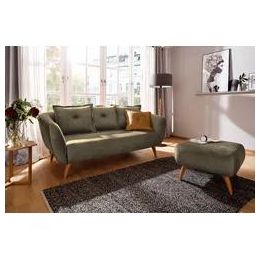 2,5-Sitzer Home Affaire "Baggio" Sofas Gr. B/H/T: 196cm x 80cm x 103cm, Veloursstoff, grün Zierkissen inklusive