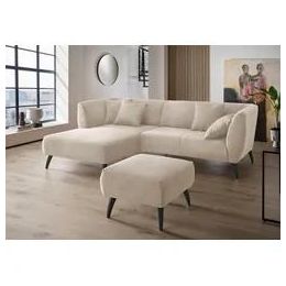 Ecksofa Inosign "Colori L-Form" Sofas Gr. B/H/T: 264cm x 80cm x 160cm, Cord, Recamiere links, Fußfarbe schwarz-Recamiere links, beige Holzfußfarbe wählbar, inkl. 4x Zierkissen