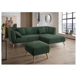 Ecksofa Inosign "Colori L-Form", grün (moosgrün), B:264cm H:80cm T:160cm, 100% Polyester, Sofas, Holzfußfarbe wählbar, inkl. 4x Zierkissen