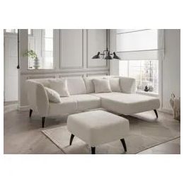 Ecksofa Inosign "Colori L-Form" Sofas Gr. B/H/T: 264cm x 80cm x 160cm, Microfaser, Recamiere rechts, Fußfarbe schwarz-Recamiere rechts, beige (creme) Holzfußfarbe wählbar, inkl. 4x Zierkissen