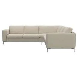 Ecksofa FLEXLUX "Fiore, gleichschenklig, super Sitzkomfort durch Kaltschaum im Sitz" Sofas Gr. B/H/T: 257cm x 85cm x 92cm, Velvet, Schenkel links, weiß (sanftes weiß) breite Armlehnen, Füße Alu