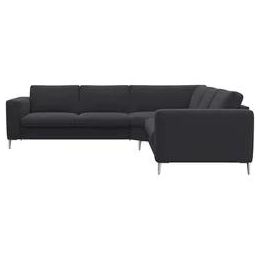 Ecksofa FLEXLUX "Fiore, gleichschenklig, super Sitzkomfort durch Kaltschaum im Sitz" Sofas Gr. B/H/T: 257cm x 85cm x 92cm, Lederoptik, Schenkel links, schwarz (gorilla blac) breite Armlehnen, Füße Alu