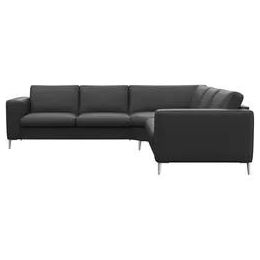 Ecksofa FLEXLUX "Fiore, gleichschenklig, super Sitzkomfort durch Kaltschaum im Sitz" Sofas Gr. B/H/T: 257cm x 85cm x 92cm, Echtleder, Schenkel links, schwarz (deep black) breite Armlehnen, Füße Alu