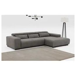 Ecksofa COTTA "Side L-Form, mit Kopfteilverstellung und Zierkissen" Sofas Gr. B/H/T: 304cm x 71cm x 186cm, Chenille-Struktur, Recamiere rechts, Ohne elektrische Sitztiefenverstellung, grau (stone) optional motorische Sitztiefenverstellung