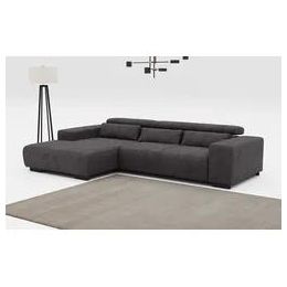 Ecksofa COTTA "Side L-Form, mit Kopfteilverstellung und Zierkissen" Sofas Gr. B/H/T: 304cm x 71cm x 186cm, Chenille-Struktur, Recamiere links, Mit elektrischer Sitztiefenverstellung, schwarz optional motorische Sitztiefenverstellung